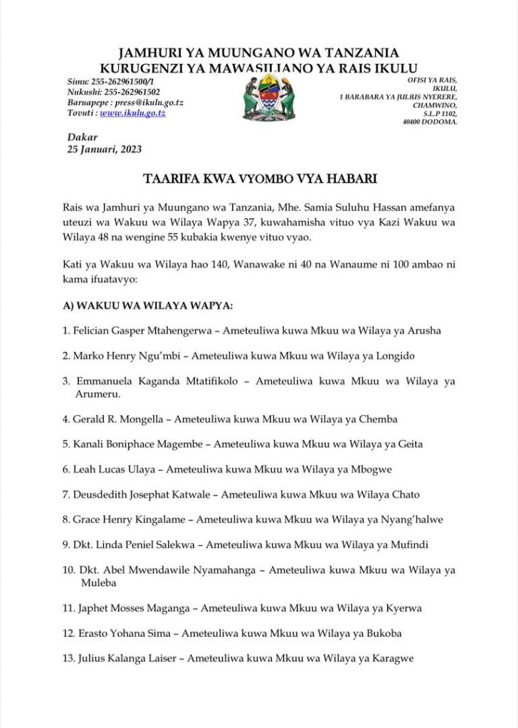 New faces pop up as Samia makes major DCs reshuffle - Daily News